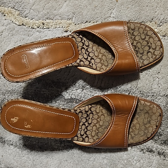 Coach | Shoes | Coach Marnie Brown Open Toe Logo Print Sandal Slide ...